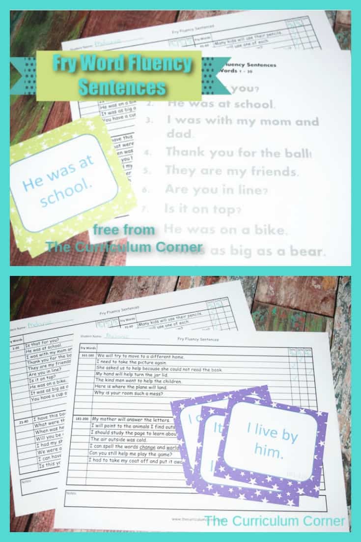 Fry Fluency Sentence Resources - The Curriculum Corner 123