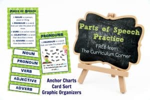 Parts of Speech Anchor Charts & More - The Curriculum Corner 123