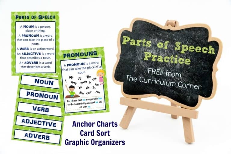 Parts of Speech Anchor Charts & More - The Curriculum Corner 123