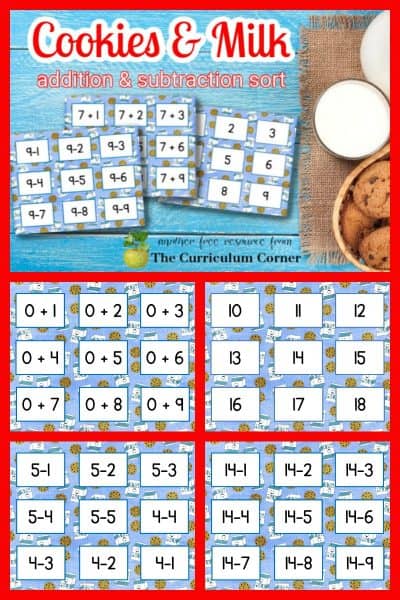 Cookie Addition & Subtraction Sort - The Curriculum Corner 123