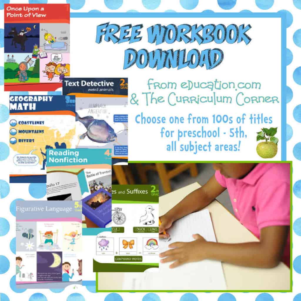 Free workbook download from education.com and The Curriculum Corner ...
