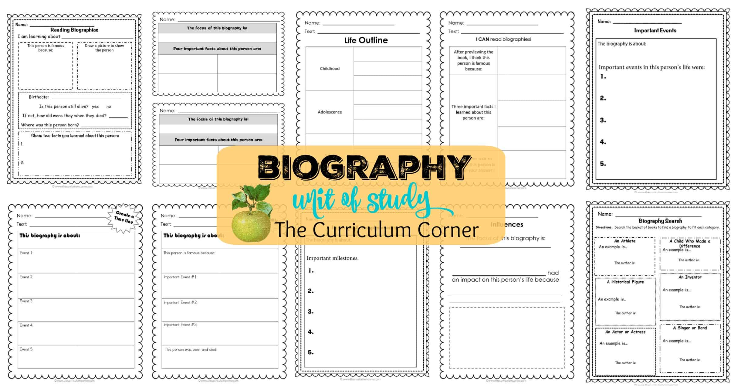 Biography Reading Unit of Study FREE from The Curriculum Corner - The ...