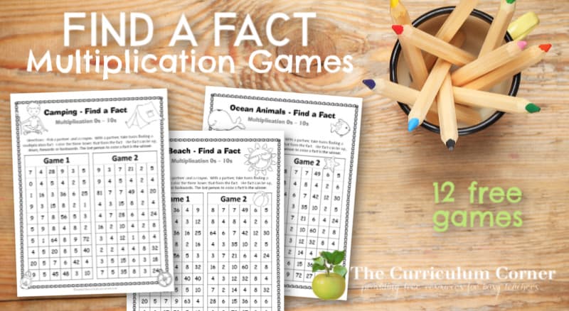 Find a Fact Multiplication Games - The Curriculum Corner 123