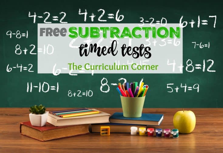 Subtraction Timed Tests - The Curriculum Corner 123