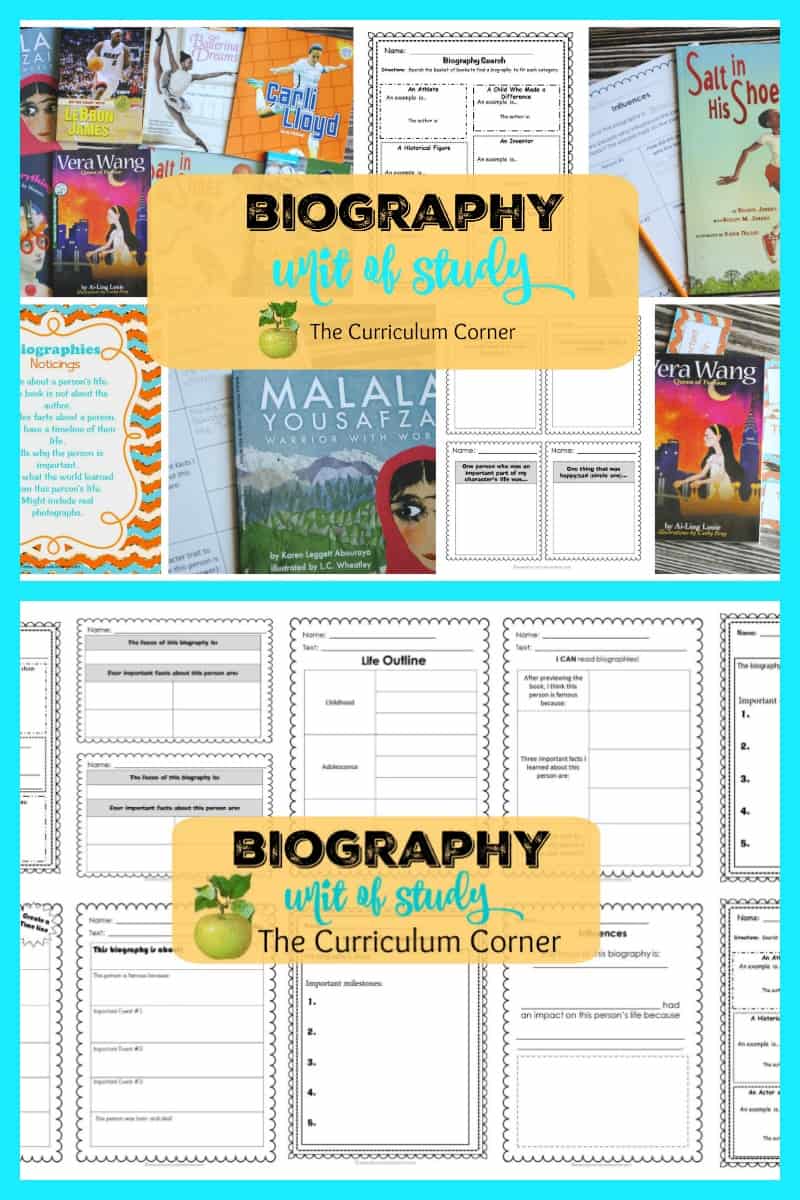Biography Unit of Study for Reading - The Curriculum Corner 123