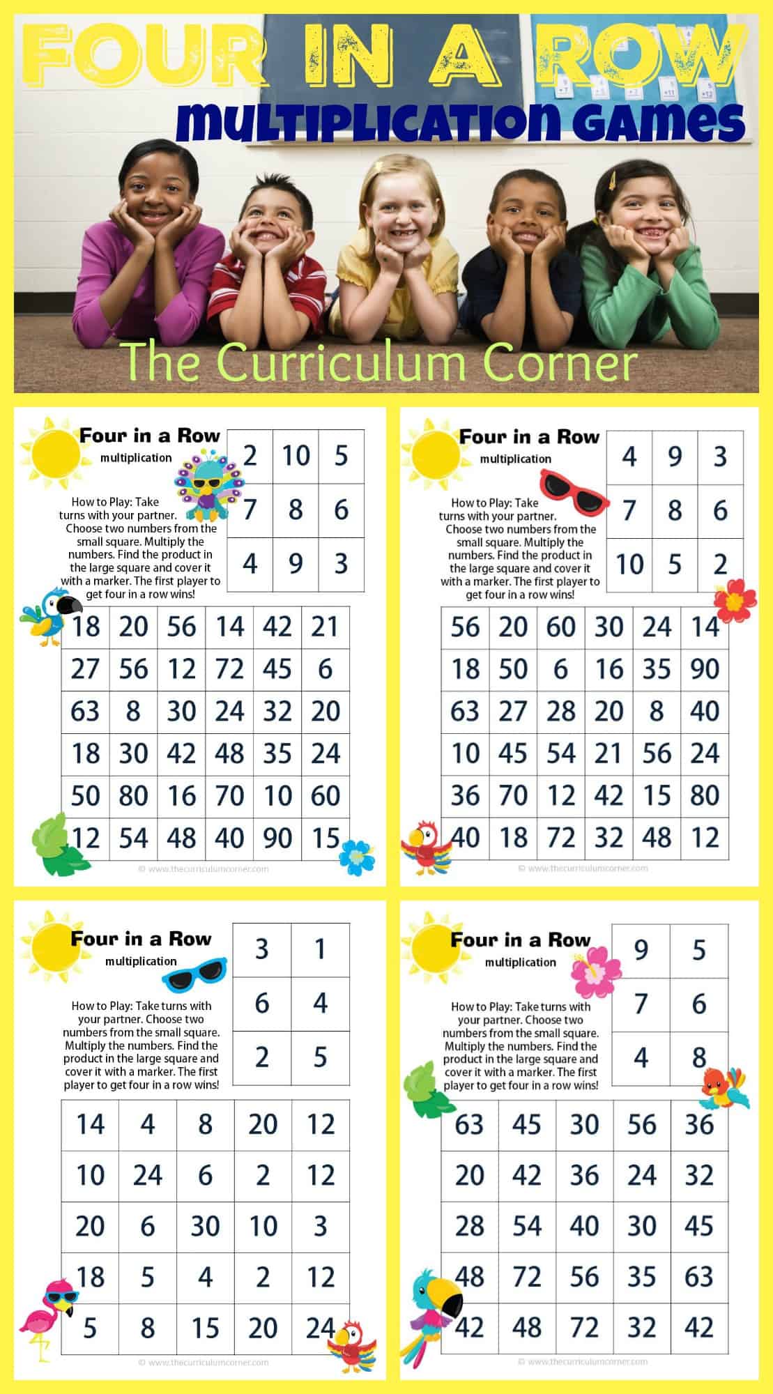 Four in a Row Bird Multiplication Games - The Curriculum Corner 123
