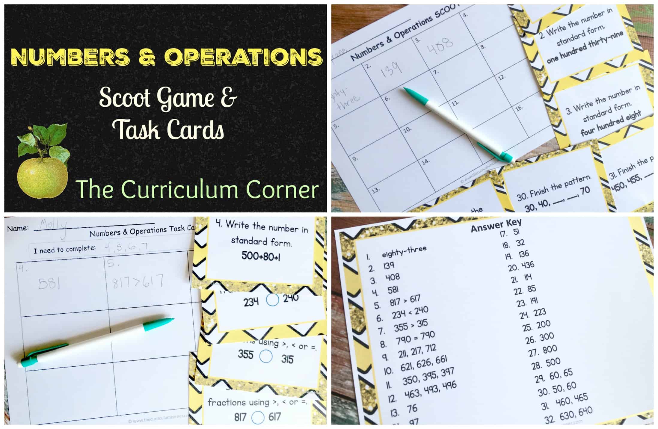 Numbers & Operations Scoot 2nd Grade - The Curriculum Corner 123