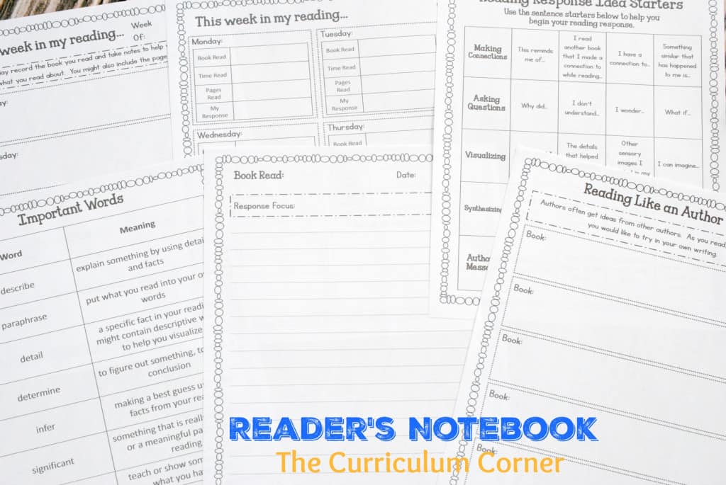 Reader's Notebook | Free from The Curriculum Corner | reading response ...