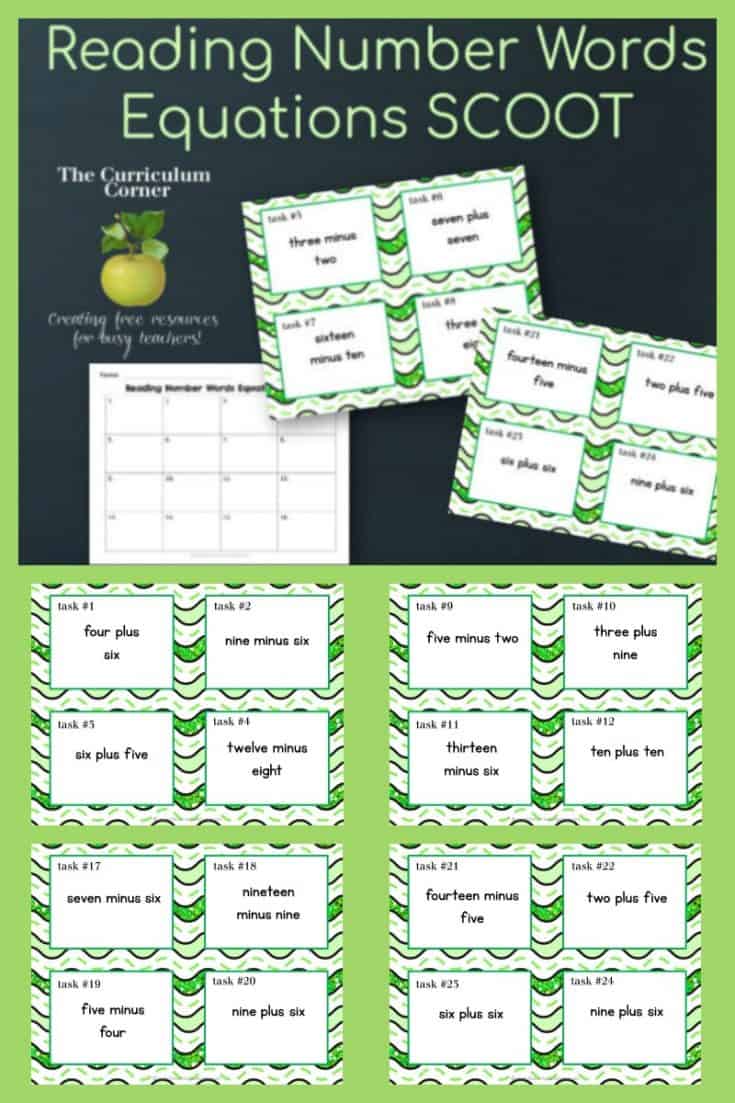 Number Word Equations Task Cards - The Curriculum Corner 123