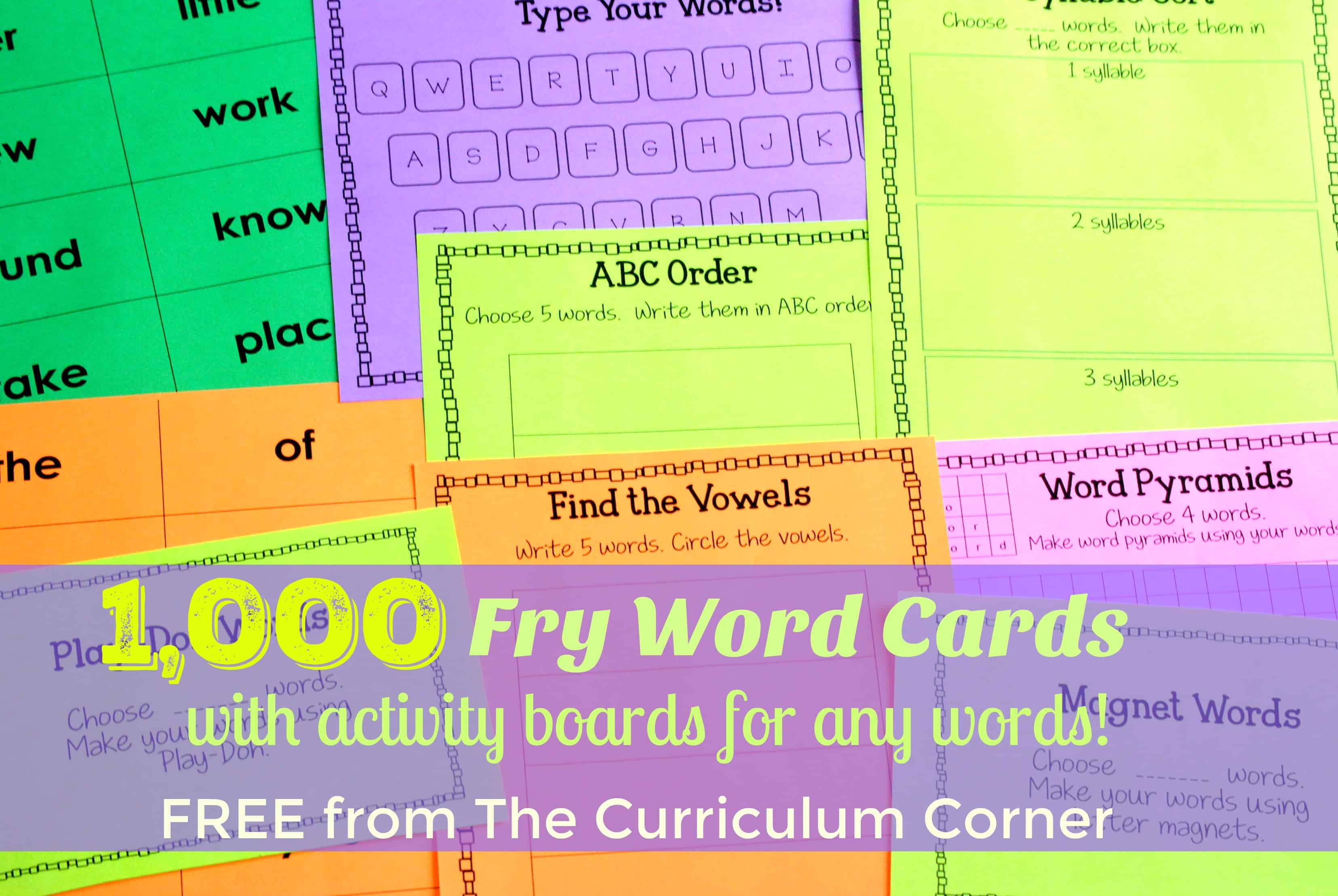 Fry Word Cards & Activity Boards - The Curriculum Corner 123