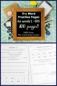 Fry Word Practice Pages - The Curriculum Corner 123