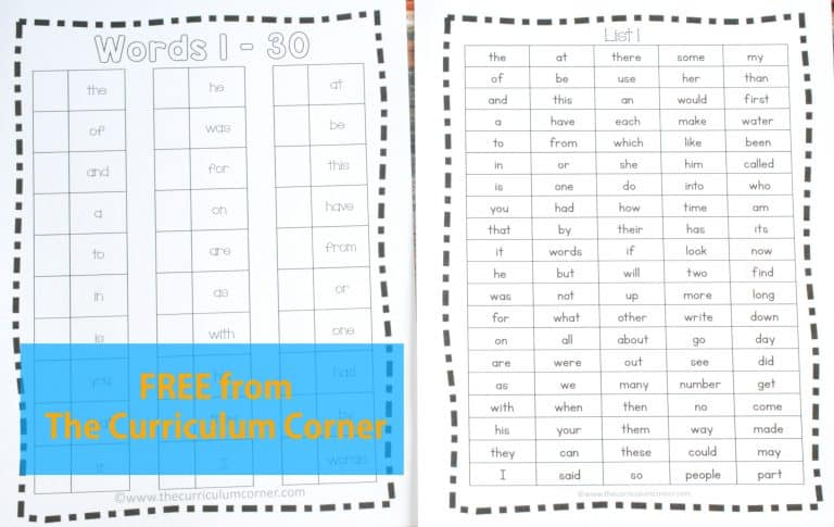 Fry Word Tracking for Students - The Curriculum Corner 123