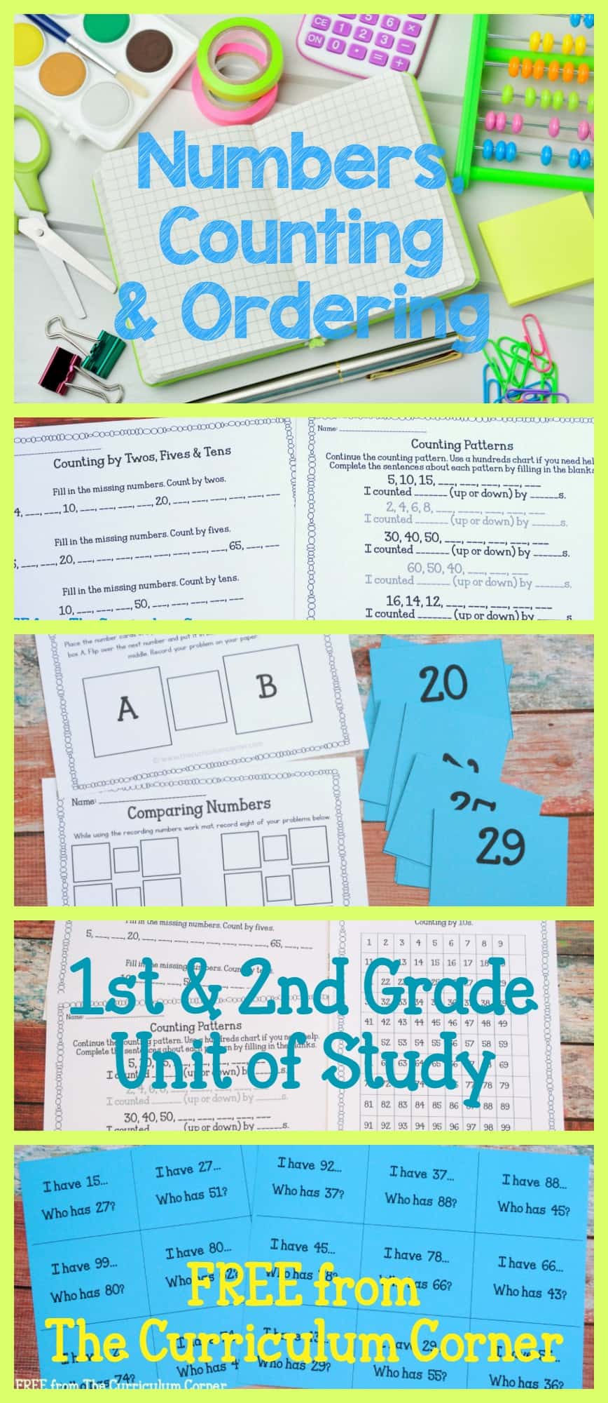 FREEBIE! Numbers, Counting & Ordering Math Unit of Study for 1st & 2nd ...