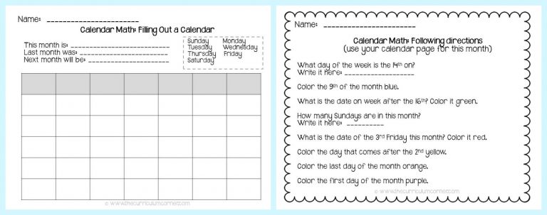 Calendar Math Collection - The Curriculum Corner 123