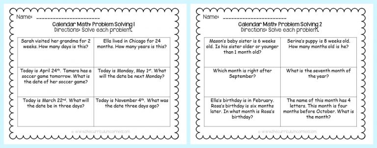 Calendar Math Collection - The Curriculum Corner 123