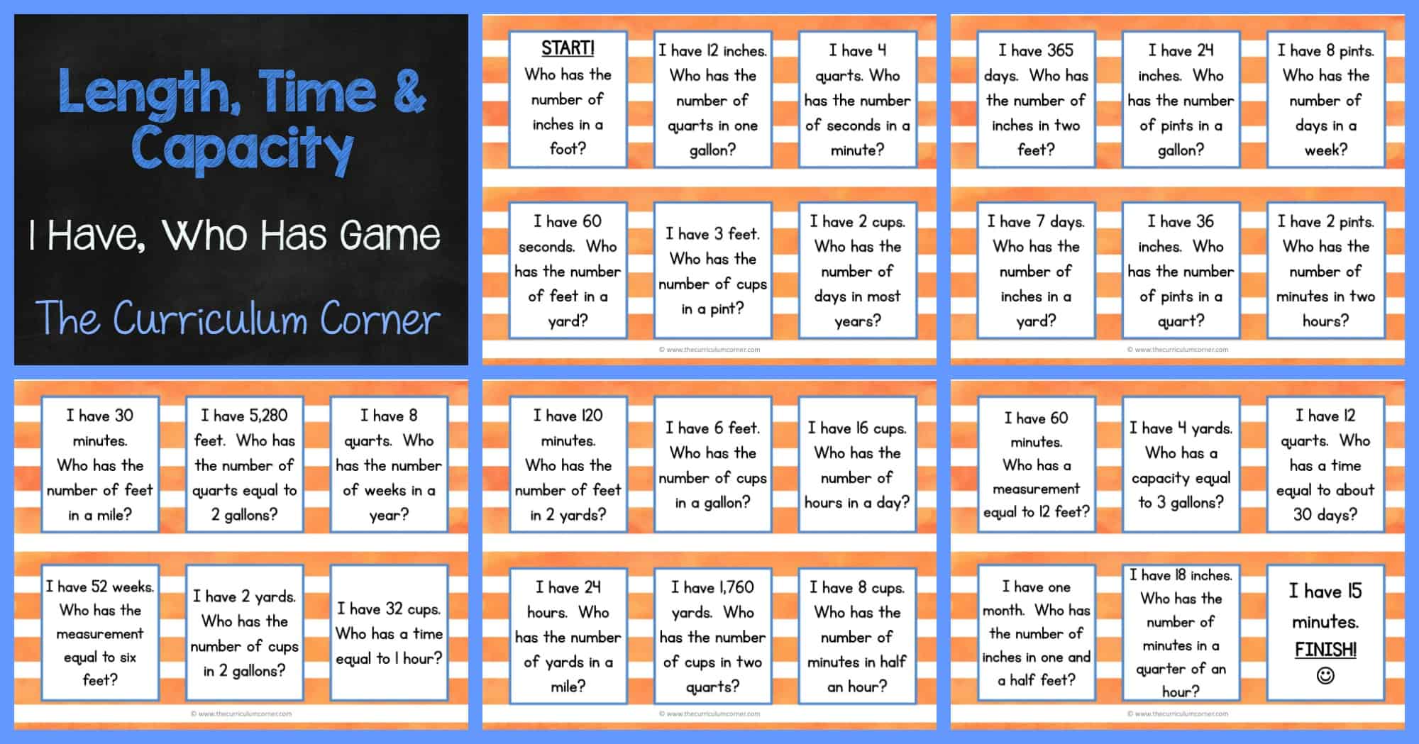 Length, Capacity & Time I Have, Who has - The Curriculum Corner 123