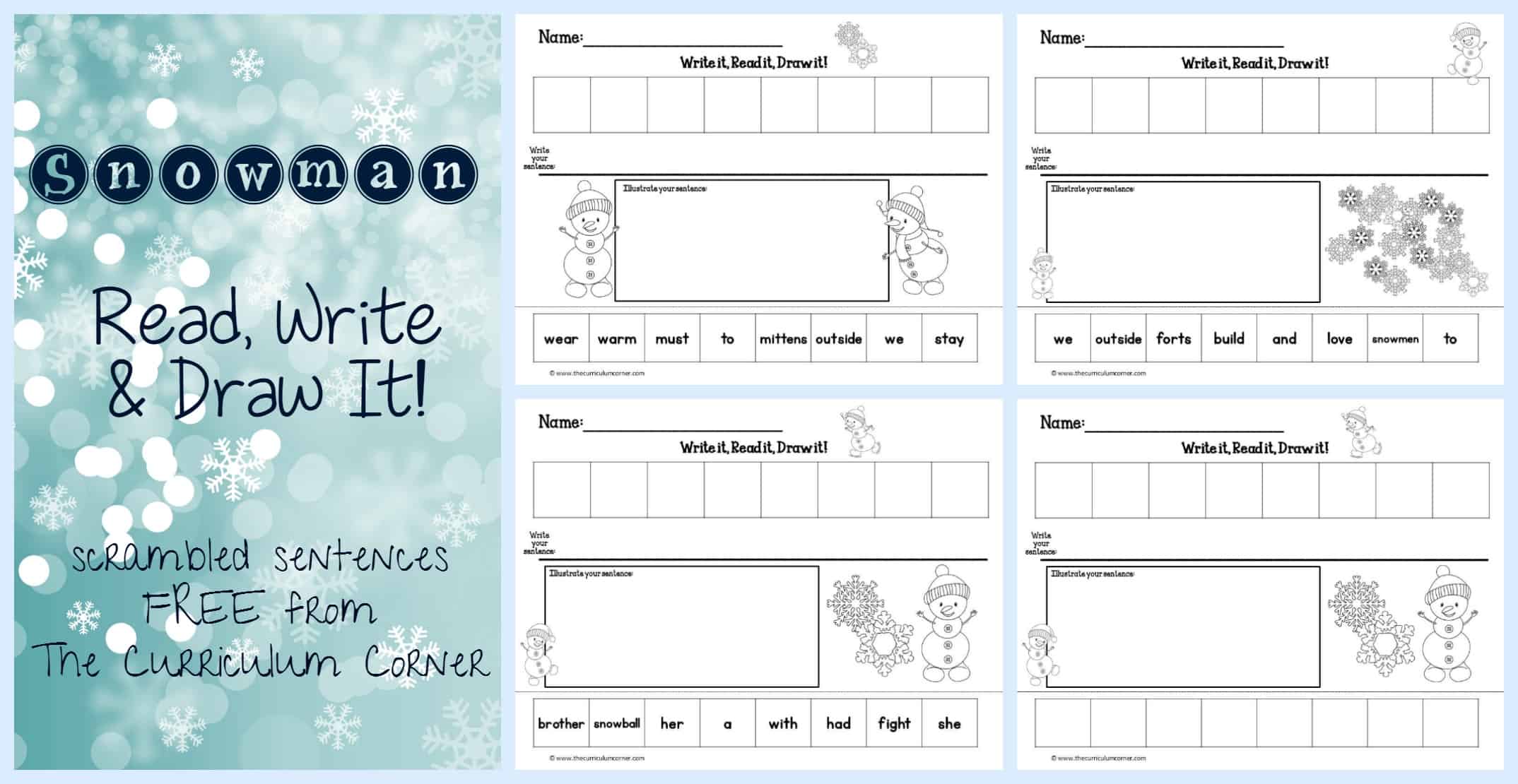 FREE Snowman Scrambled Sentences Literacy Center FREE from The ...