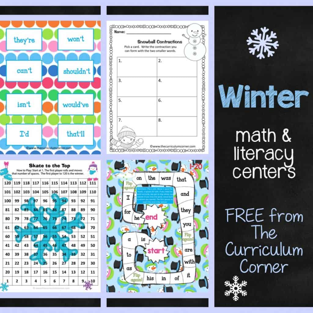 FREE Winter Centers for math & literacy from The Curriculum Corner ...