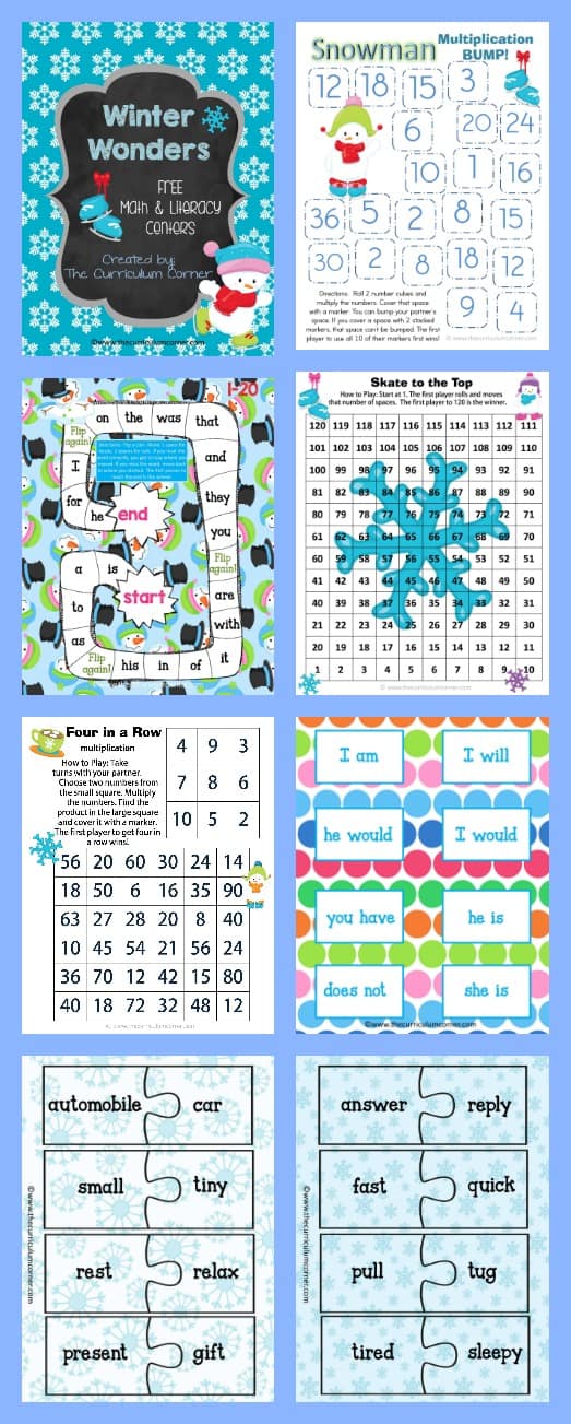 FREE Winter Centers for Math & Literacy from The Curriculum Corner math ...