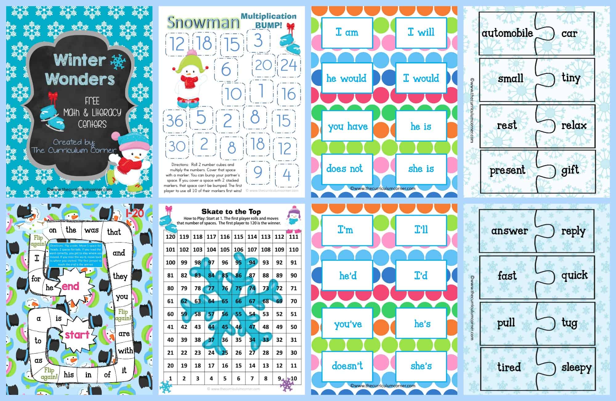 FREE Winter Centers for Math & Literacy from The Curriculum Corner math ...