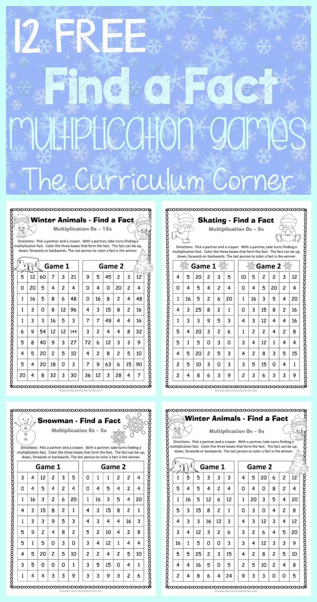 FREE Winter Themed Find a Fact Multiplication Games from The Curriculum ...