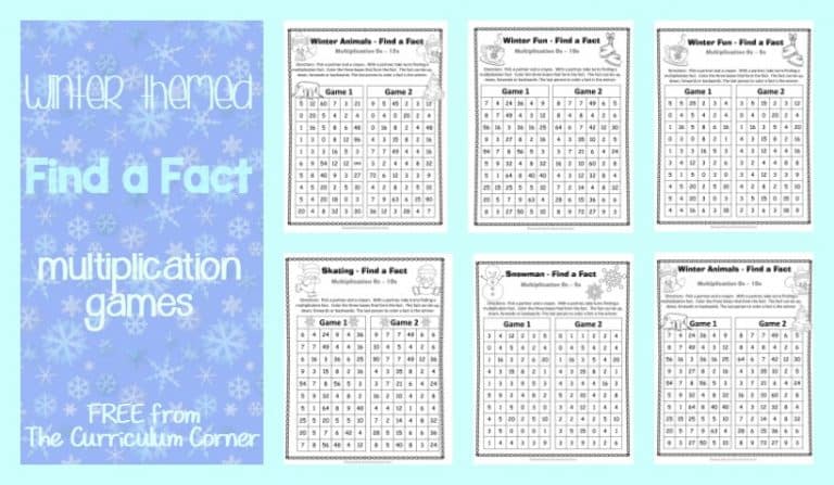 Winter Find a Fact Multiplication Games - The Curriculum Corner 123