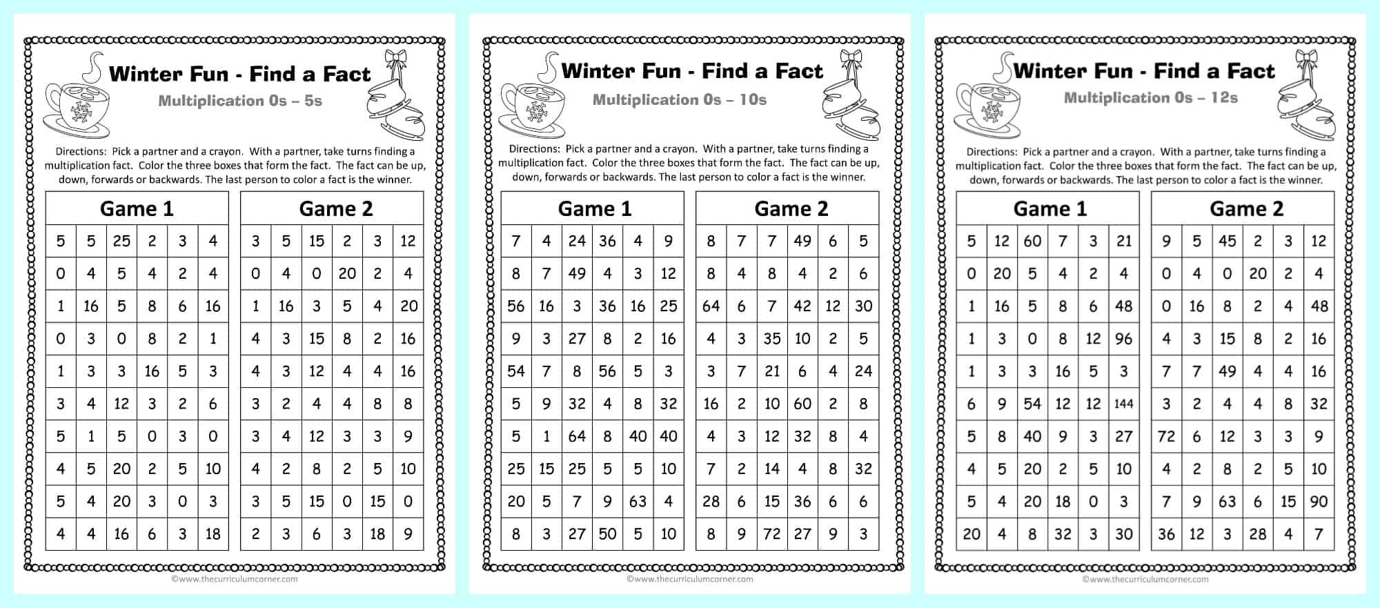 FREE Winter Themed Find a Fact Multiplication Games from The Curriculum ...
