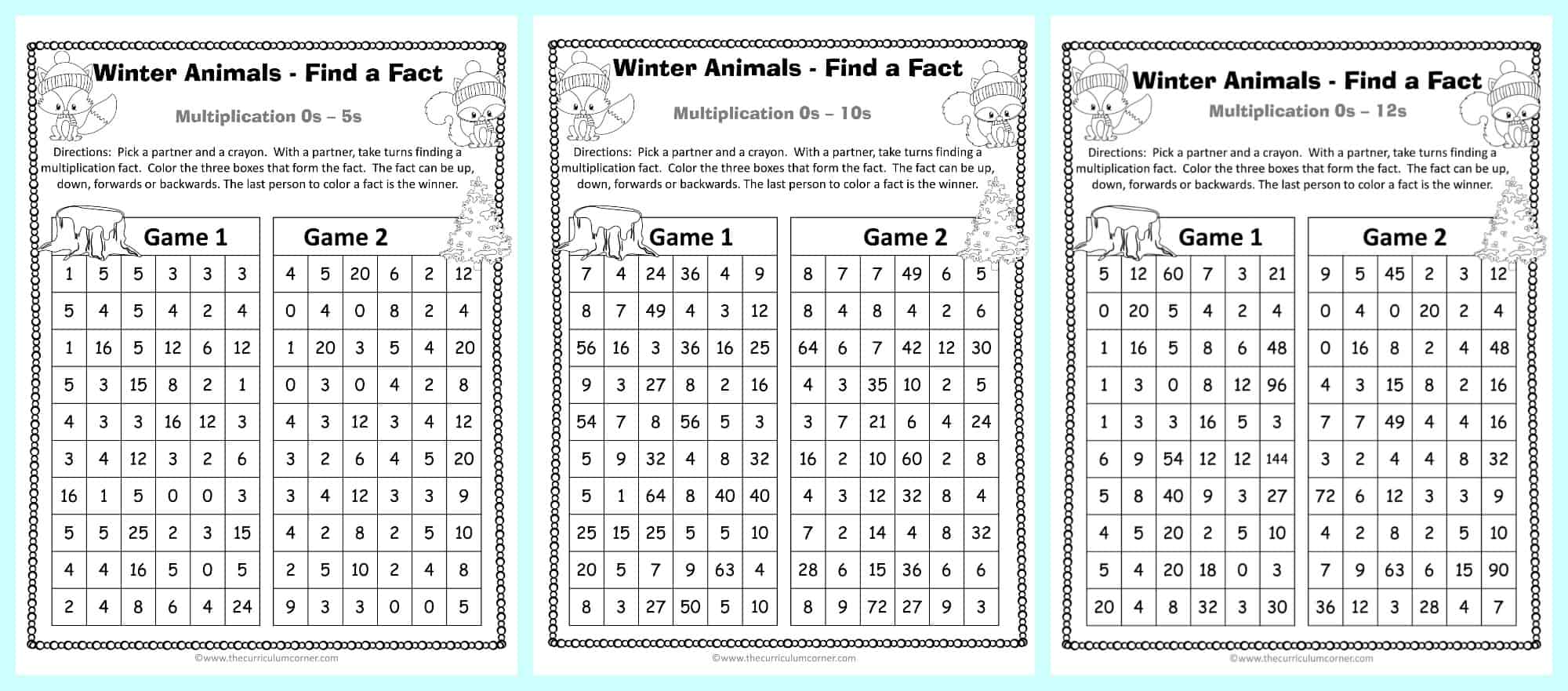 Winter Find a Fact Multiplication Games - The Curriculum Corner 123