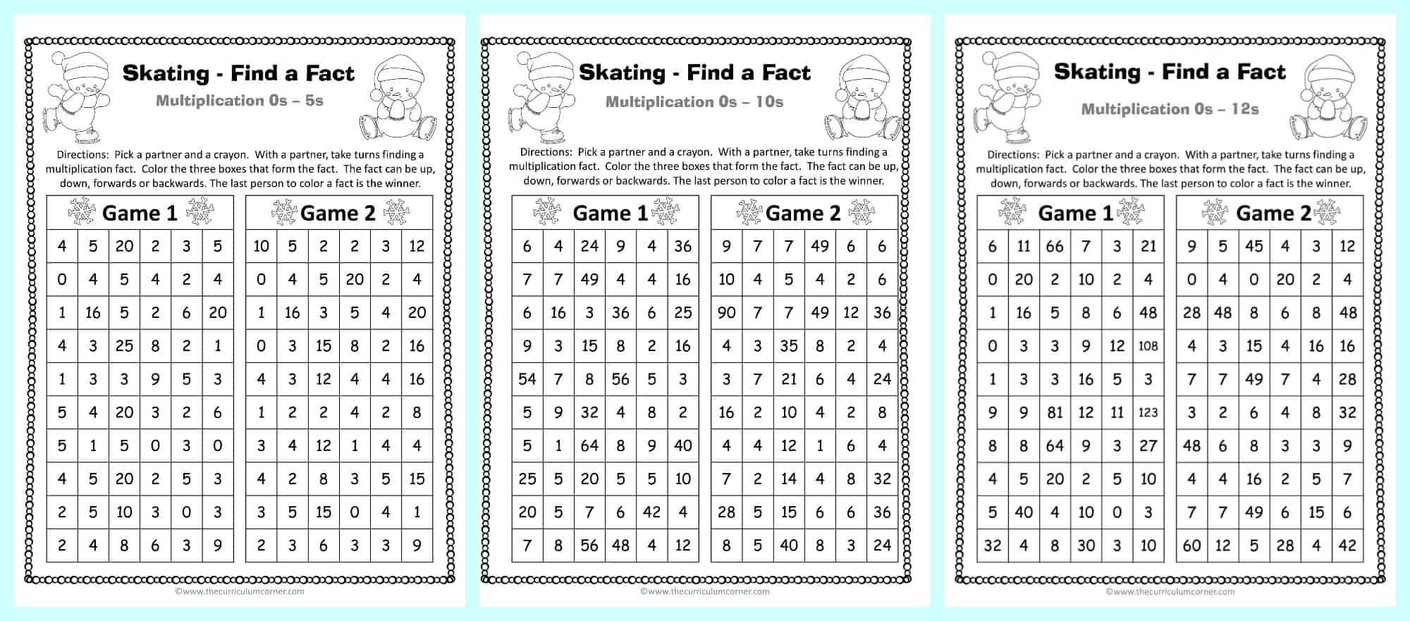 FREE Winter Themed Find a Fact Multiplication Games from The Curriculum ...