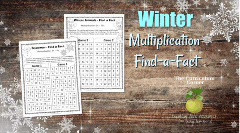 Winter Find a Fact Multiplication Games - The Curriculum Corner 123