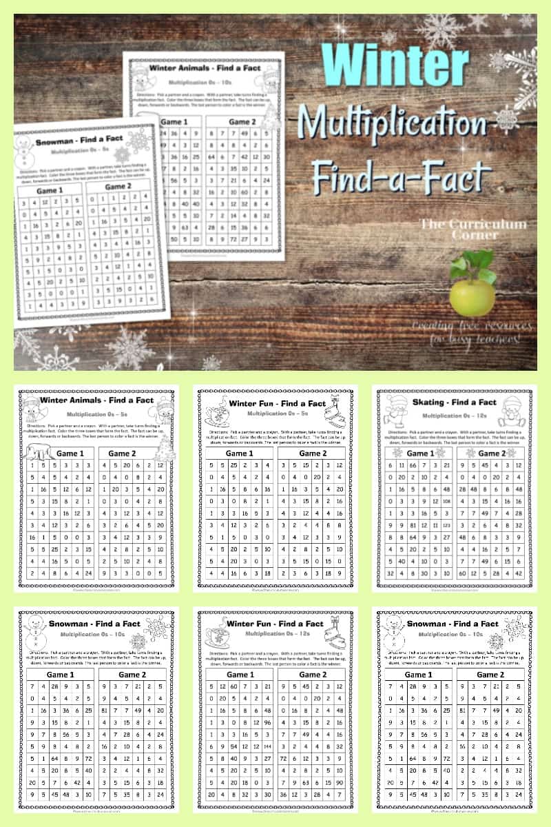 Winter Find a Fact Multiplication Games - The Curriculum Corner 123