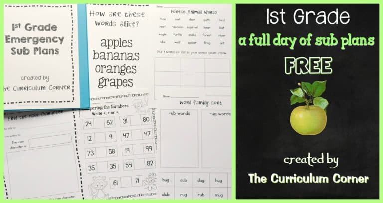 1st Grade Sub Plans - Set 2 - The Curriculum Corner 123