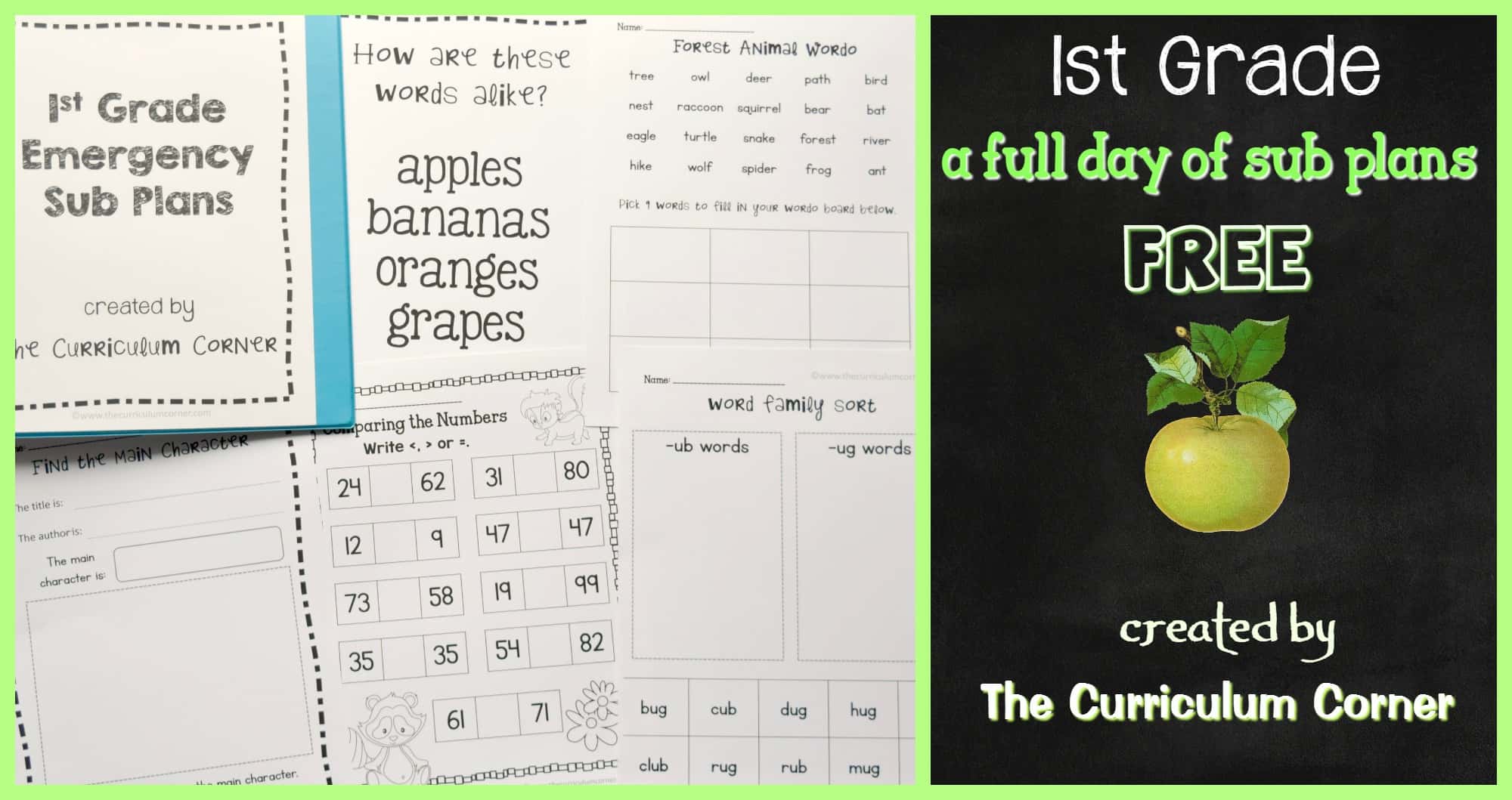 1st Grade Sub Plans - Set 2 - The Curriculum Corner 123