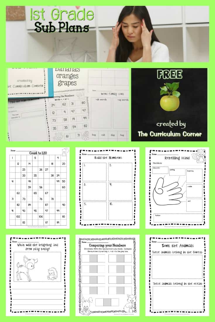1st Grade Emergency Sub Plans - Set 1 - The Curriculum Corner 123