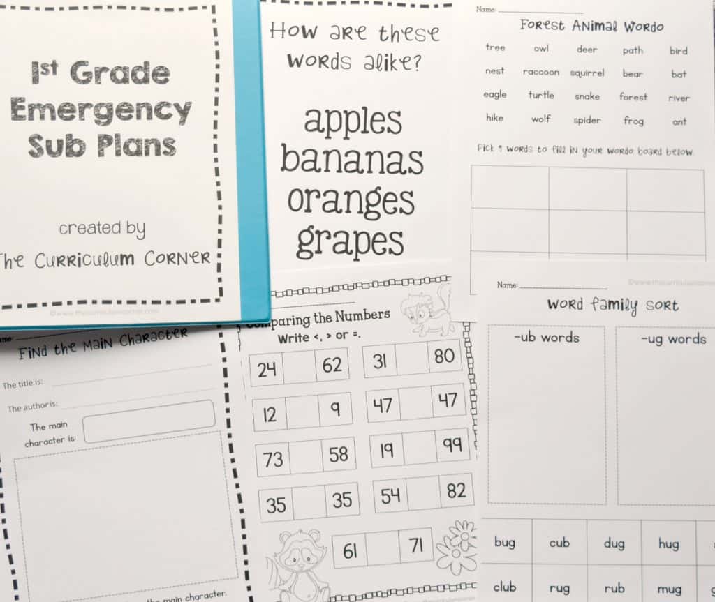 FREE 1st Grade Sub Plans from The Curriculum Corner | Emergency Sub ...