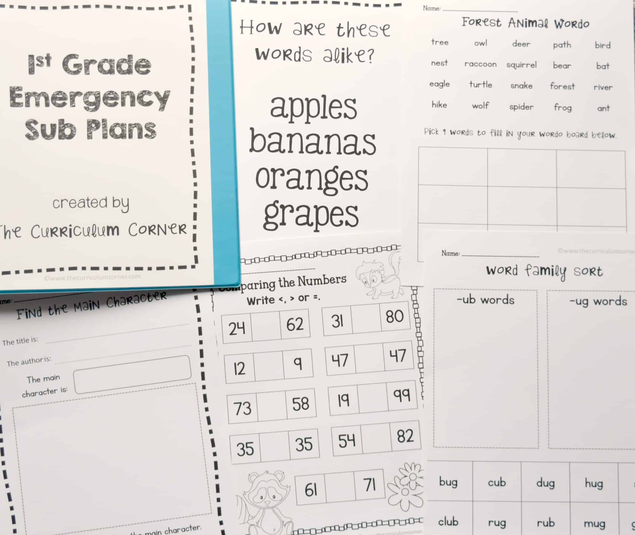 FREE 1st Grade Sub Plans from The Curriculum Corner | Emergency Sub ...