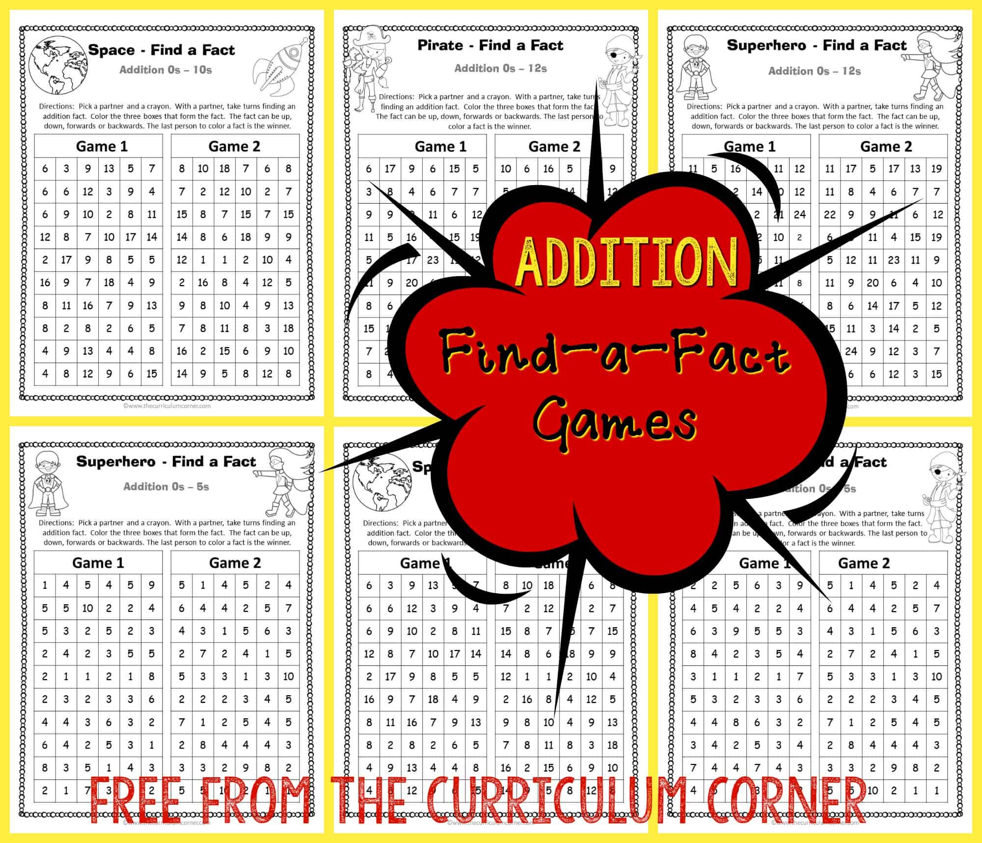 Adventure Find a Fact Addition Games - The Curriculum Corner 123