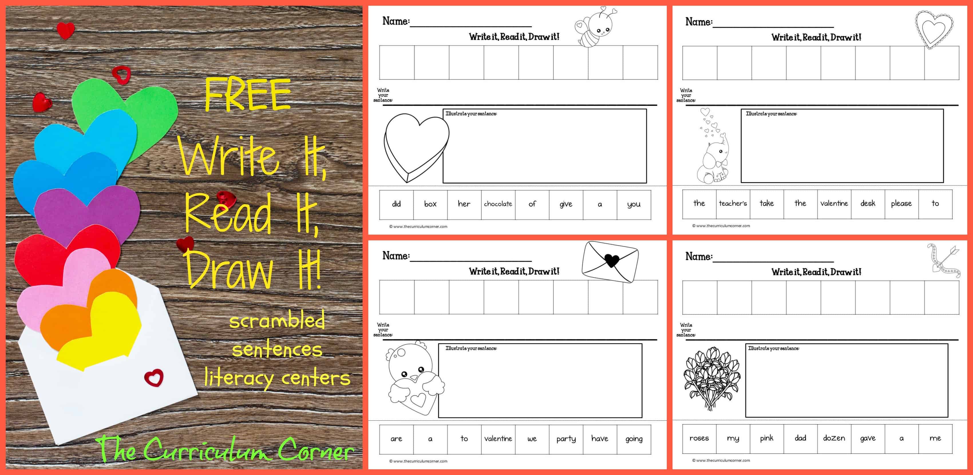 FREE Write It, Read It, Draw It Literacy Centers for Valentine's Day ...