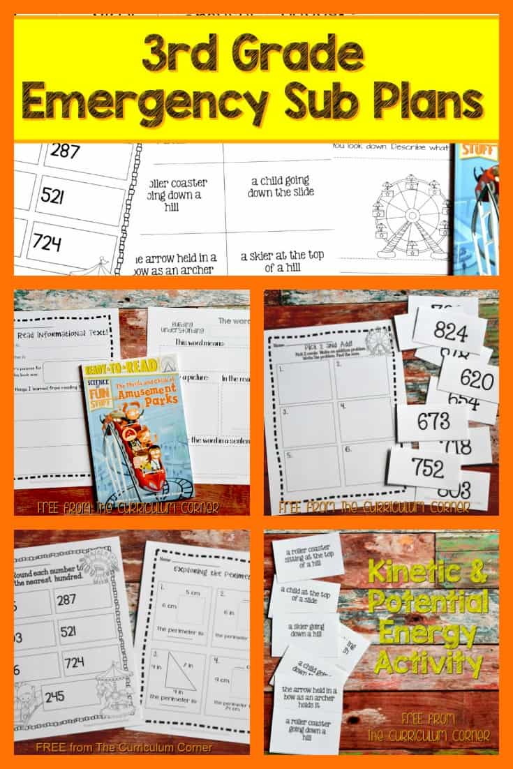 3rd Grade Sub Plans - Set 2 - The Curriculum Corner 123