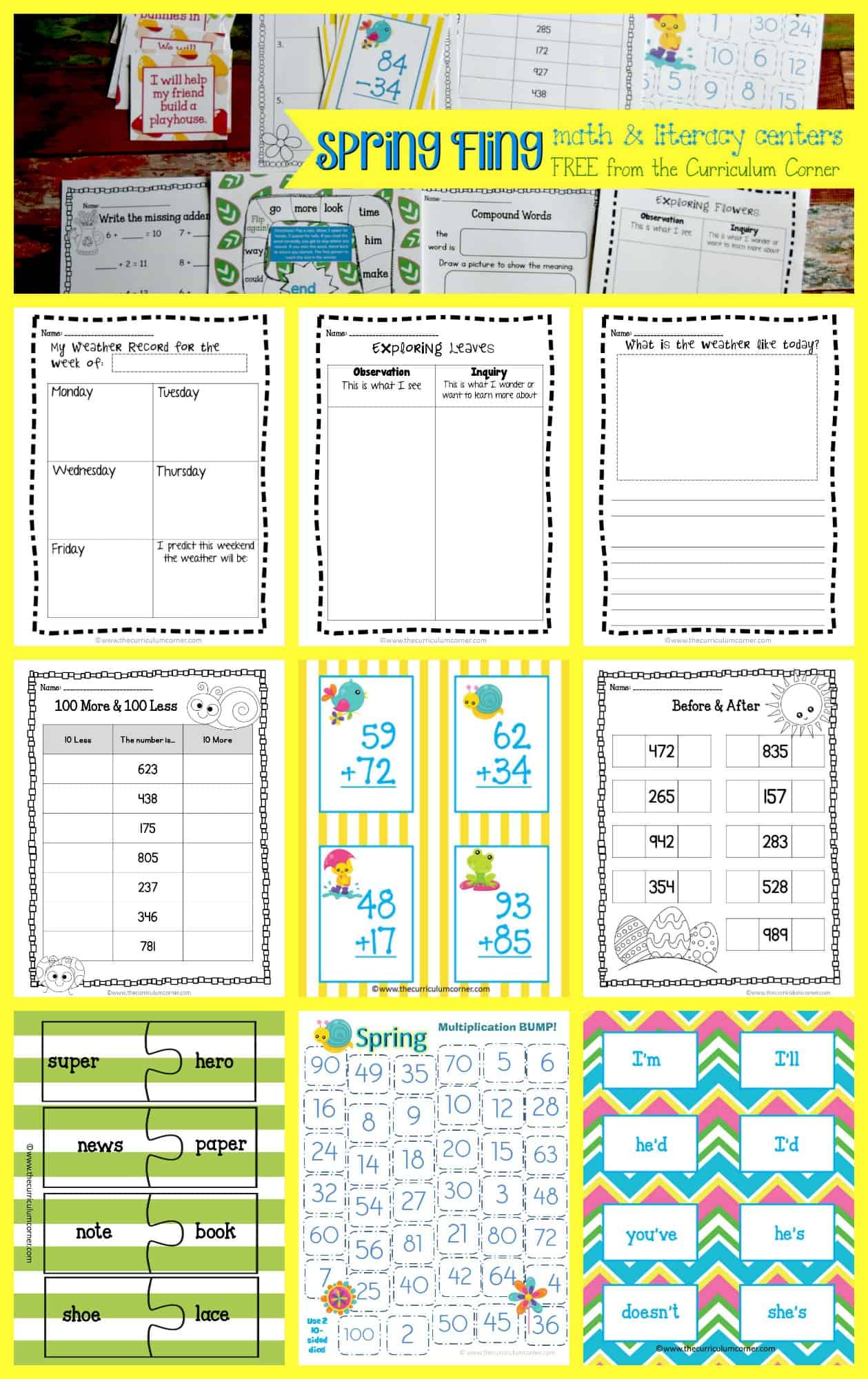 FREE Spring Fling Math & Literacy Centers from The Curriculum Corner ...