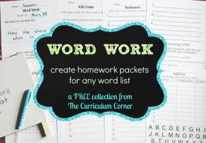 Word Work Homework for Any Words - The Curriculum Corner 123