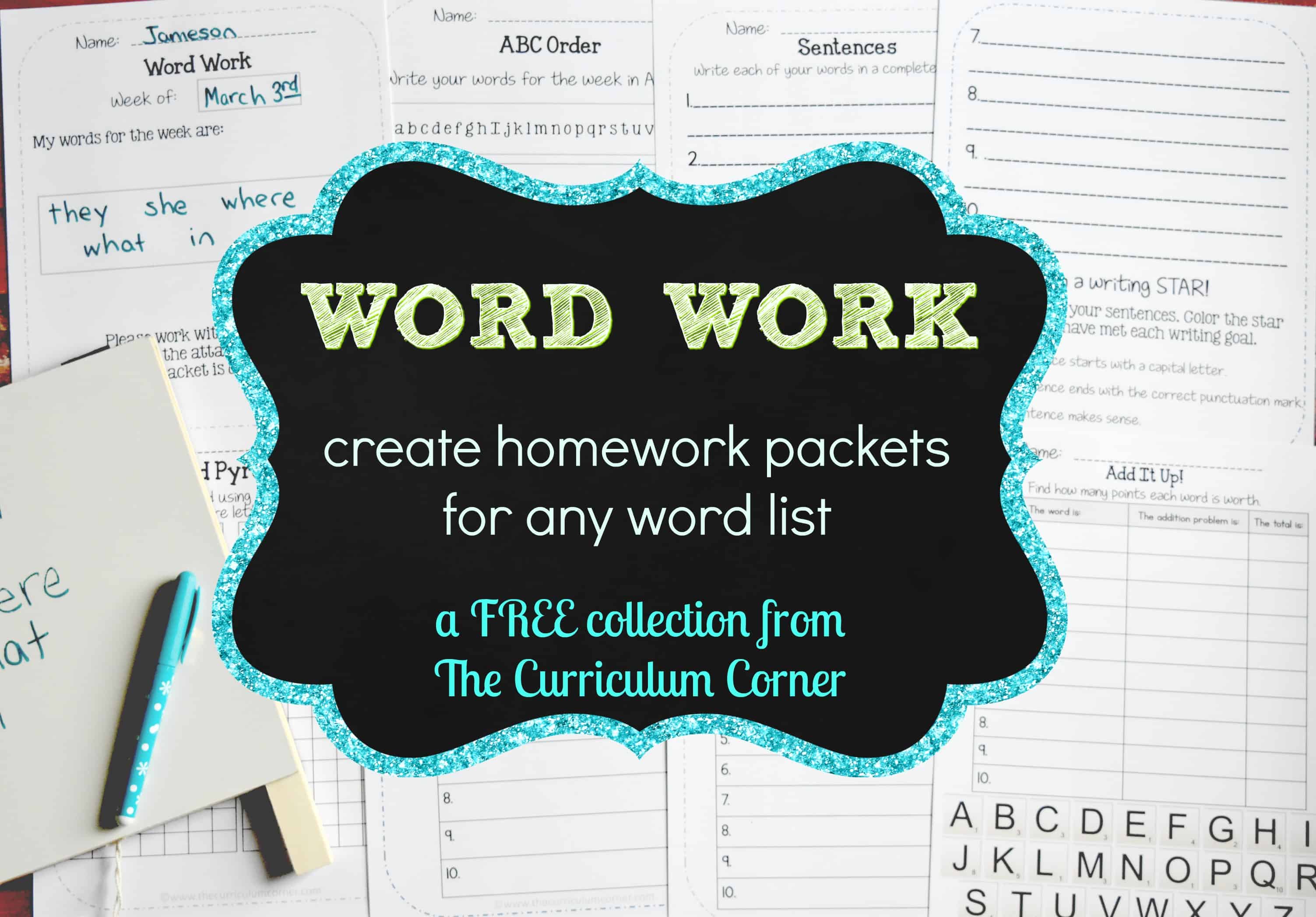 Word Work Homework for Any Words - The Curriculum Corner 123