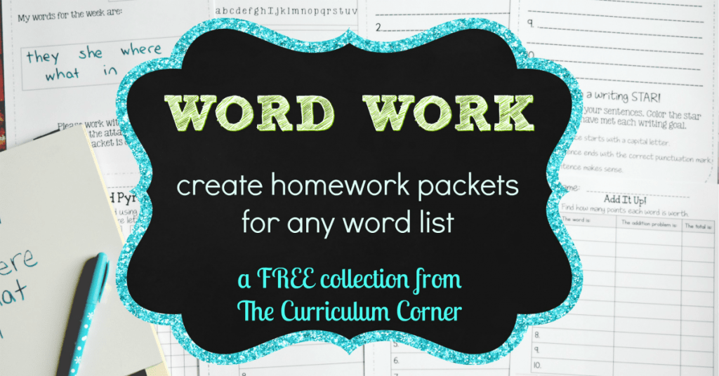 FREE Word Work for any Word List from The Curriculum Corner - The ...