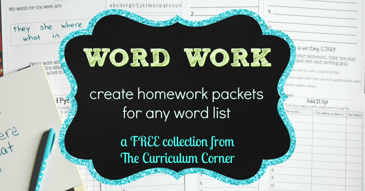 FREE Word Work for any Word List from The Curriculum Corner - The ...