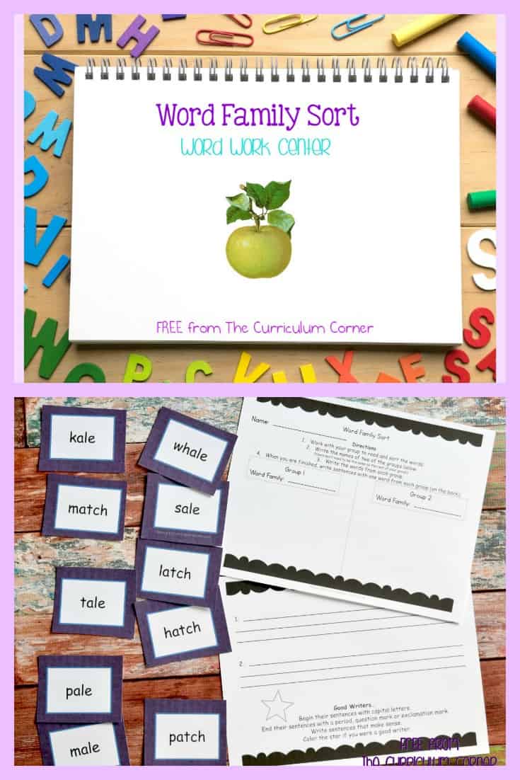 Word Family Sort Center - The Curriculum Corner 123