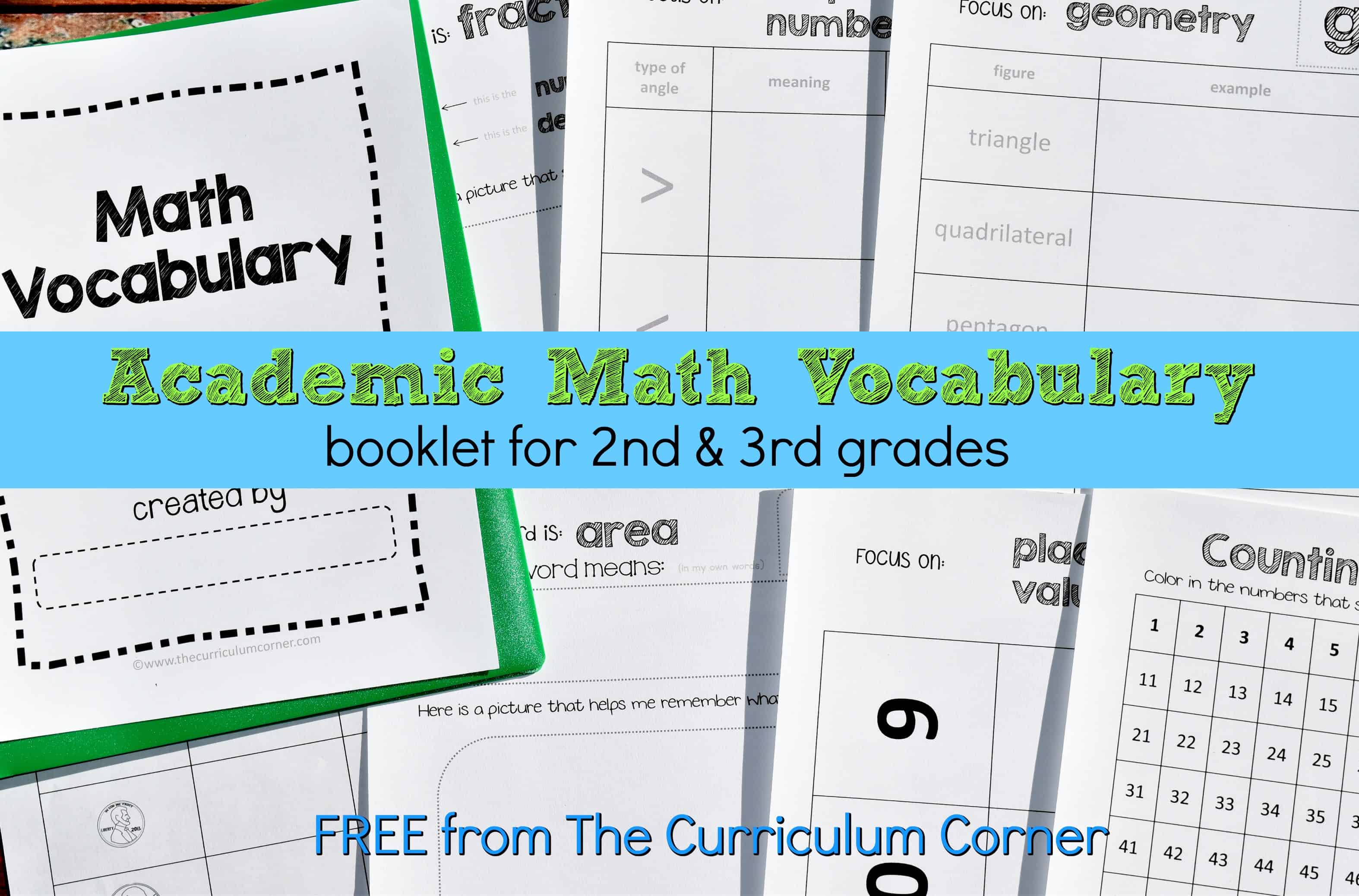 Academic Math Vocabulary Booklet - The Curriculum Corner 123