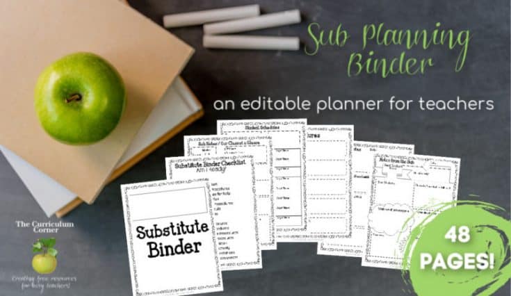 Editable Substitute Planning Binder - The Curriculum Corner 123