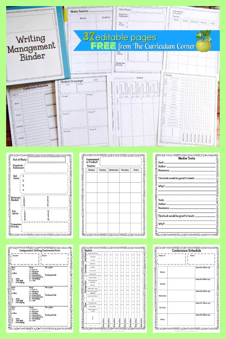 FREEBIE Writing Workshop Management Binder - The Curriculum Corner 123