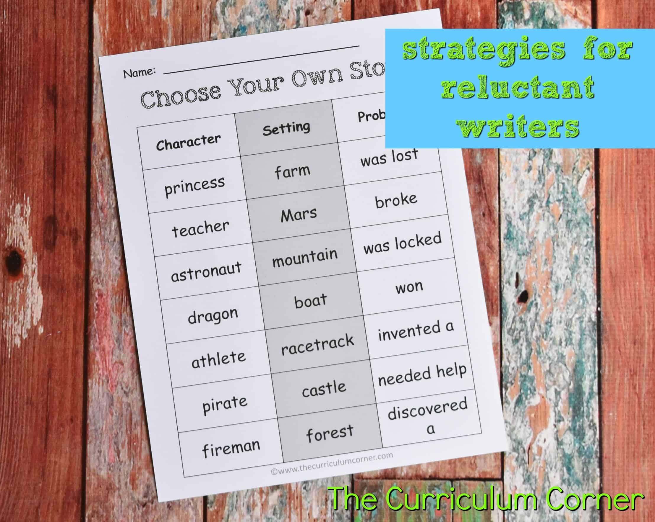 Resources to Help Reluctant Writers - The Curriculum Corner 123