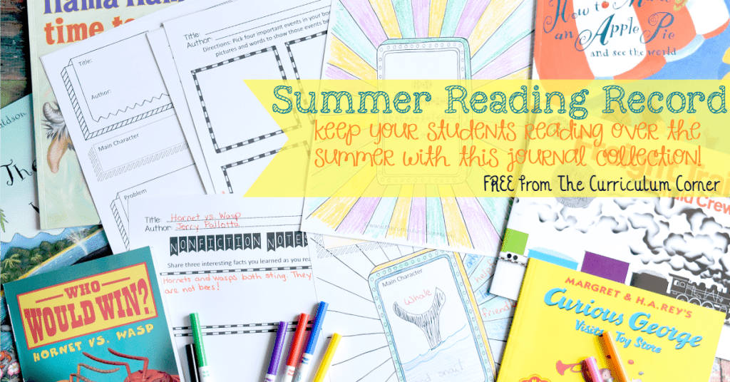 FREE Summer Reading Record Journal from The Curriculum Corner 4 - The ...